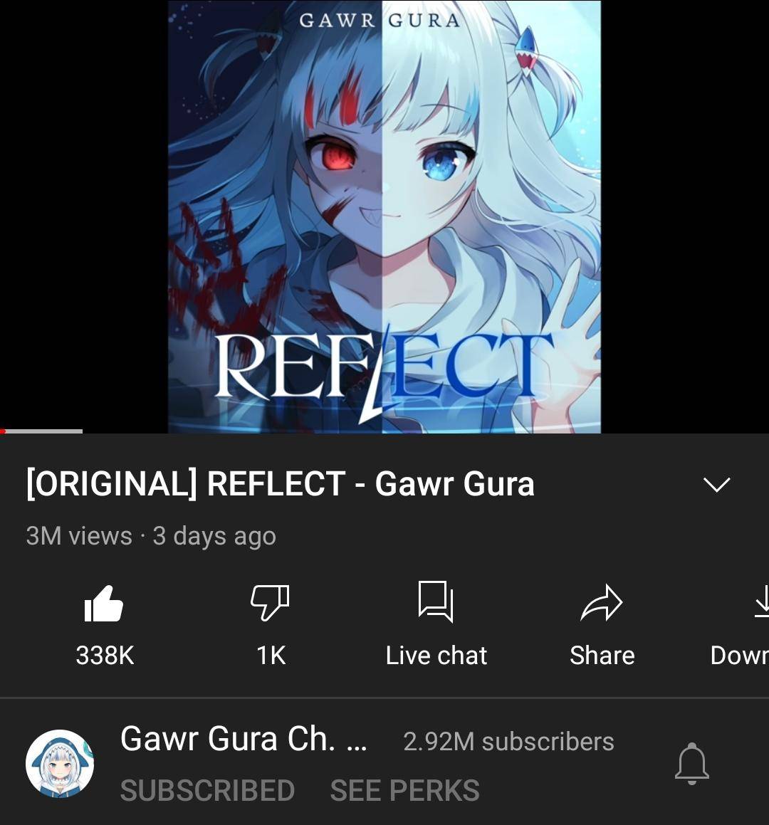 "REFLECT" by Gawr Gura has reached 3 million views after only 3 and a half days! | Scrolller