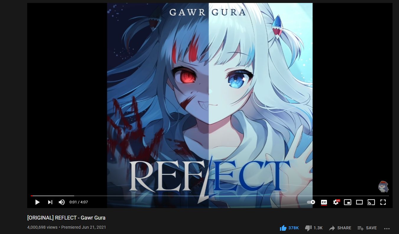 "REFLECT" by Gawr Gura has reached 4 million views! | Scrolller