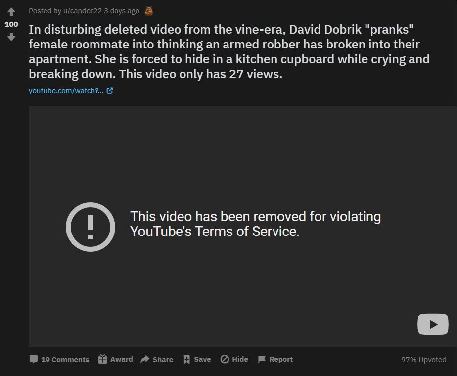 Removal of a Vlog Squad prank reupload shows blatant double standard | Scrolller