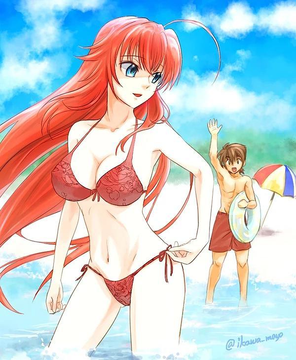 Rias in bikini at beach with Issei by @ikawa_mayo | Scrolller