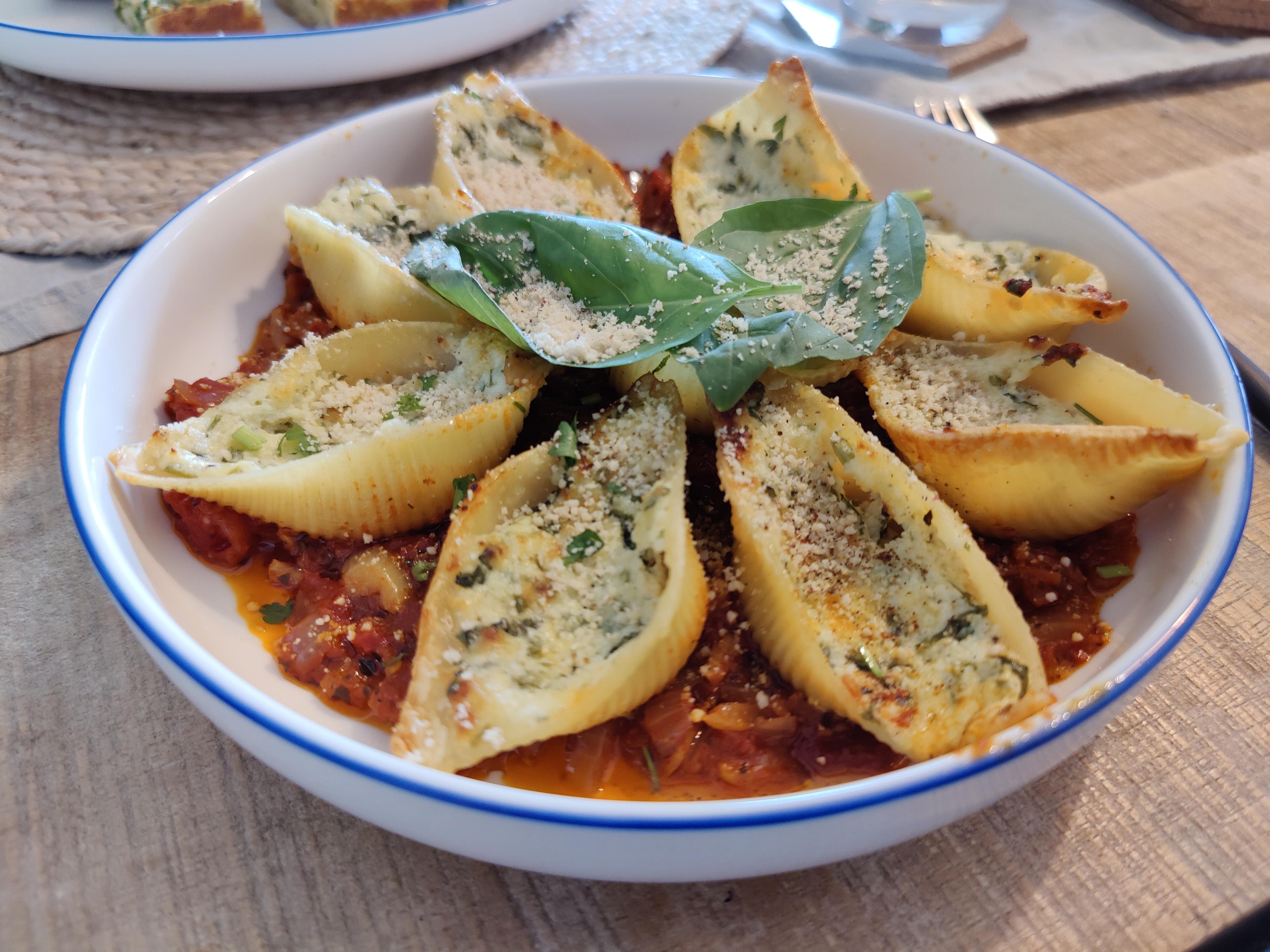 Ricotta and mozzarella stuffed shells in a tomato sauce. Came out very nice! | Scrolller