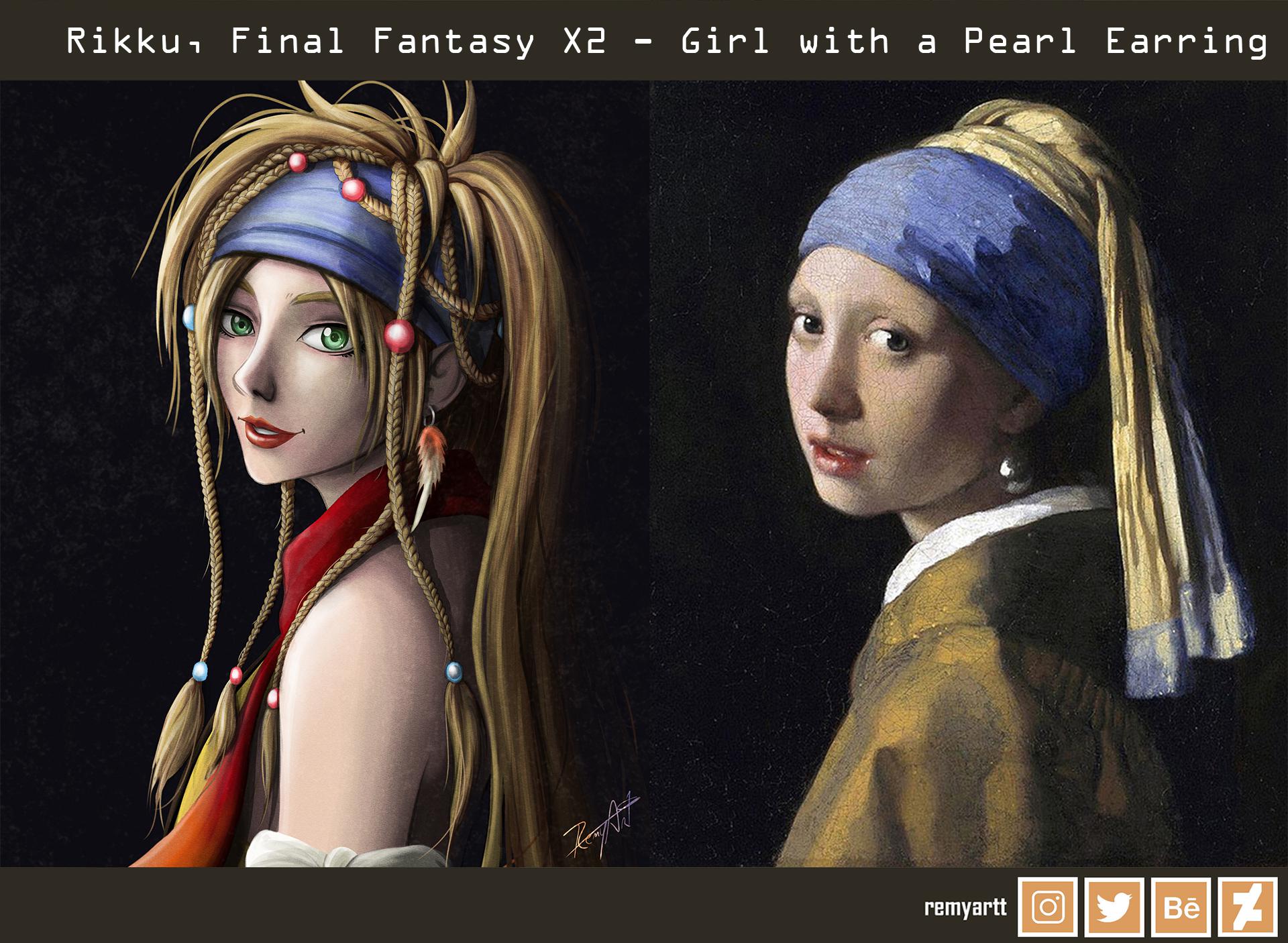 Rikku fanart by me, based on the painting "Girl With a Pearl Earring" by Johannes Vermeer ...