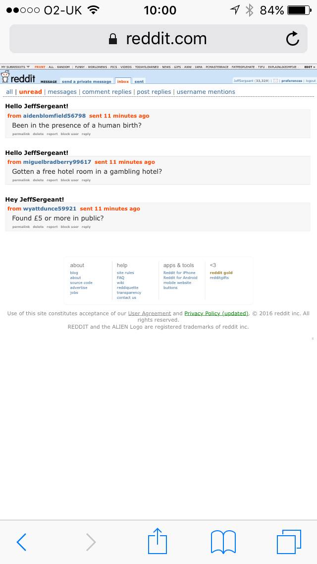 Robots asking me random questions via private message... Any ideas what they're up to? | Scrolller