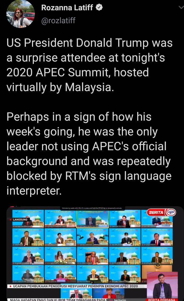 RTM’s sign language interpreter blocks Donald Trump during APEC | Scrolller