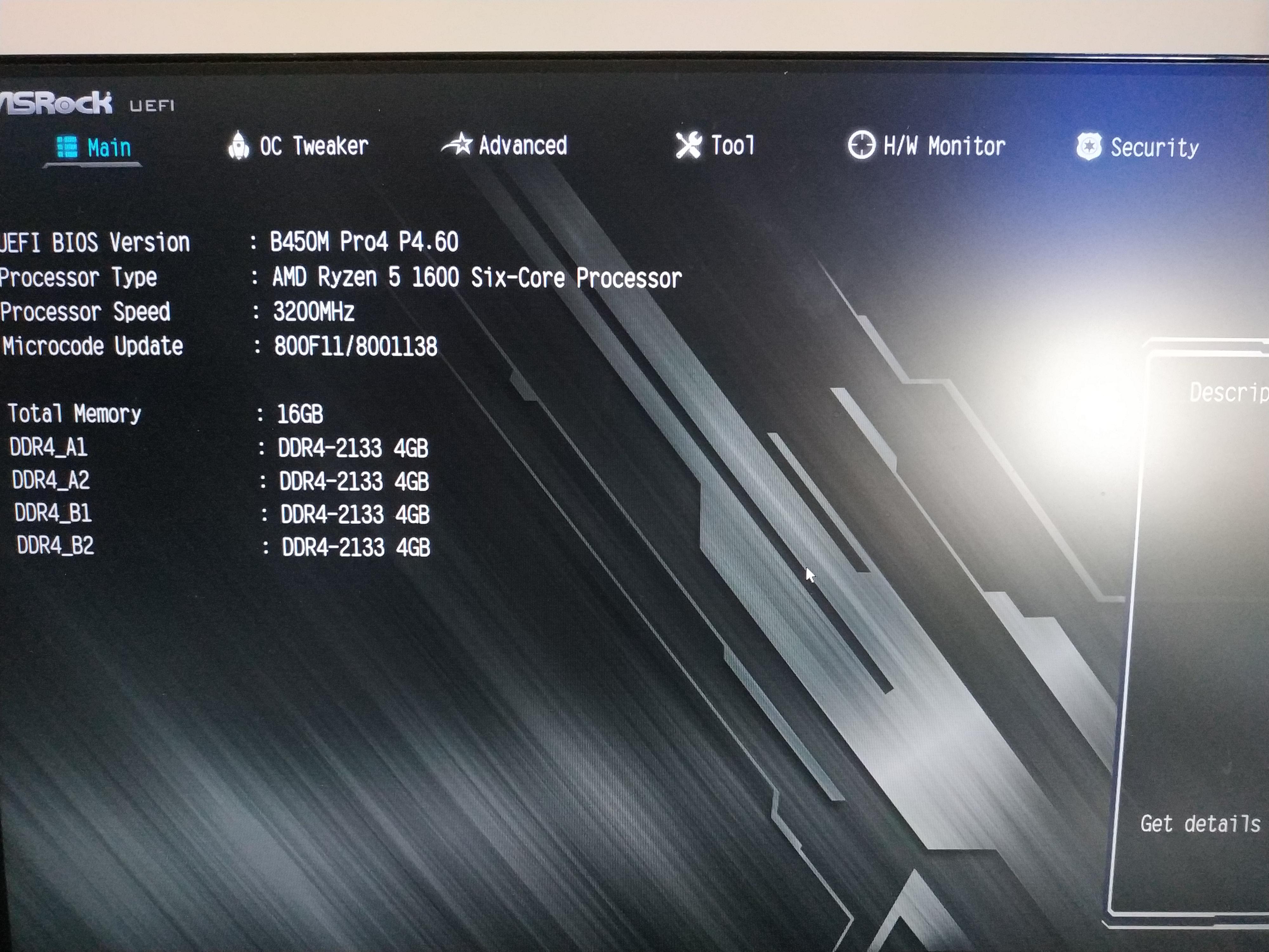 ryzen 1600, b450m pro4 can enter bios with bios p4.60, good to know. | Scrolller