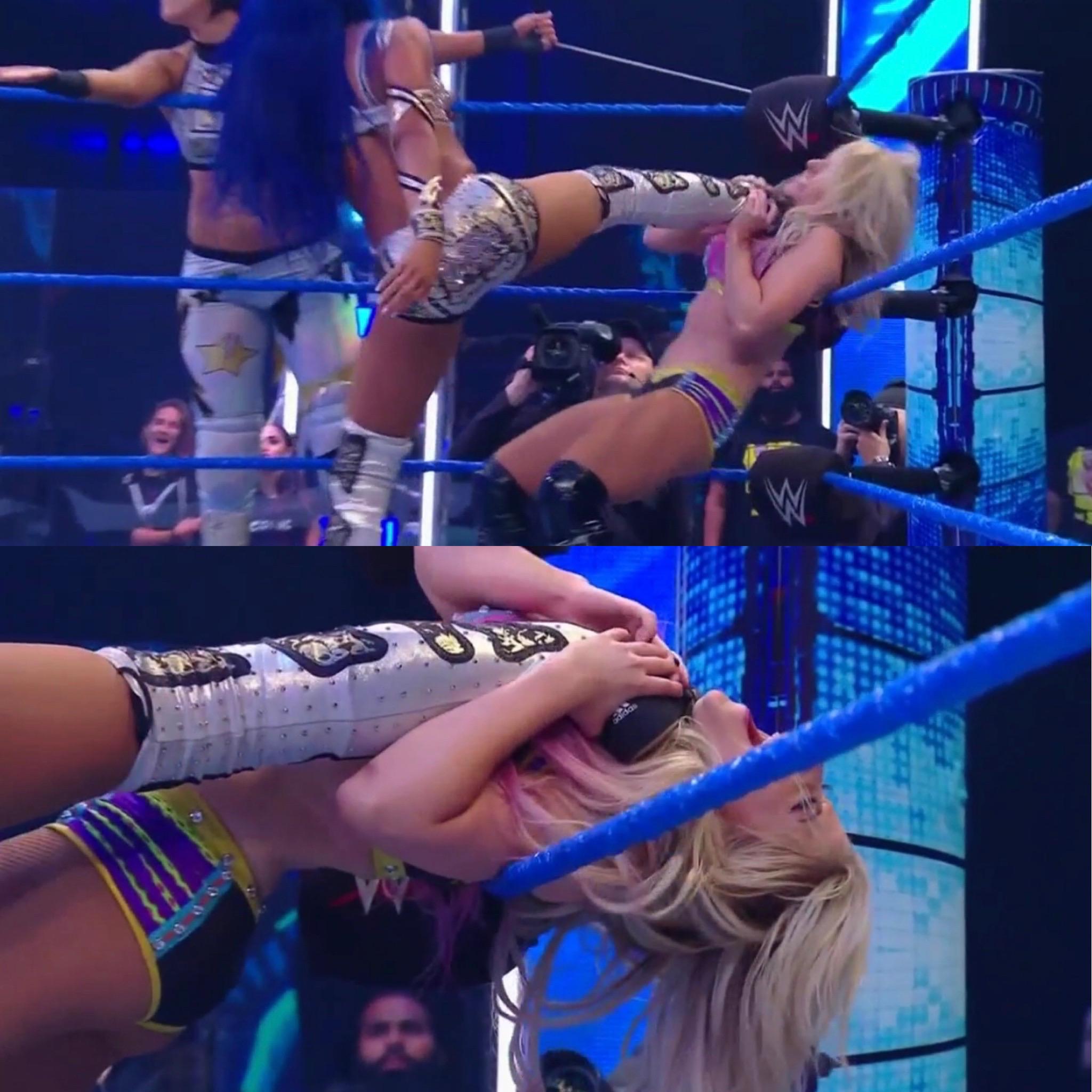 Sasha chokes Alexa in the Corner with her boot | Scrolller