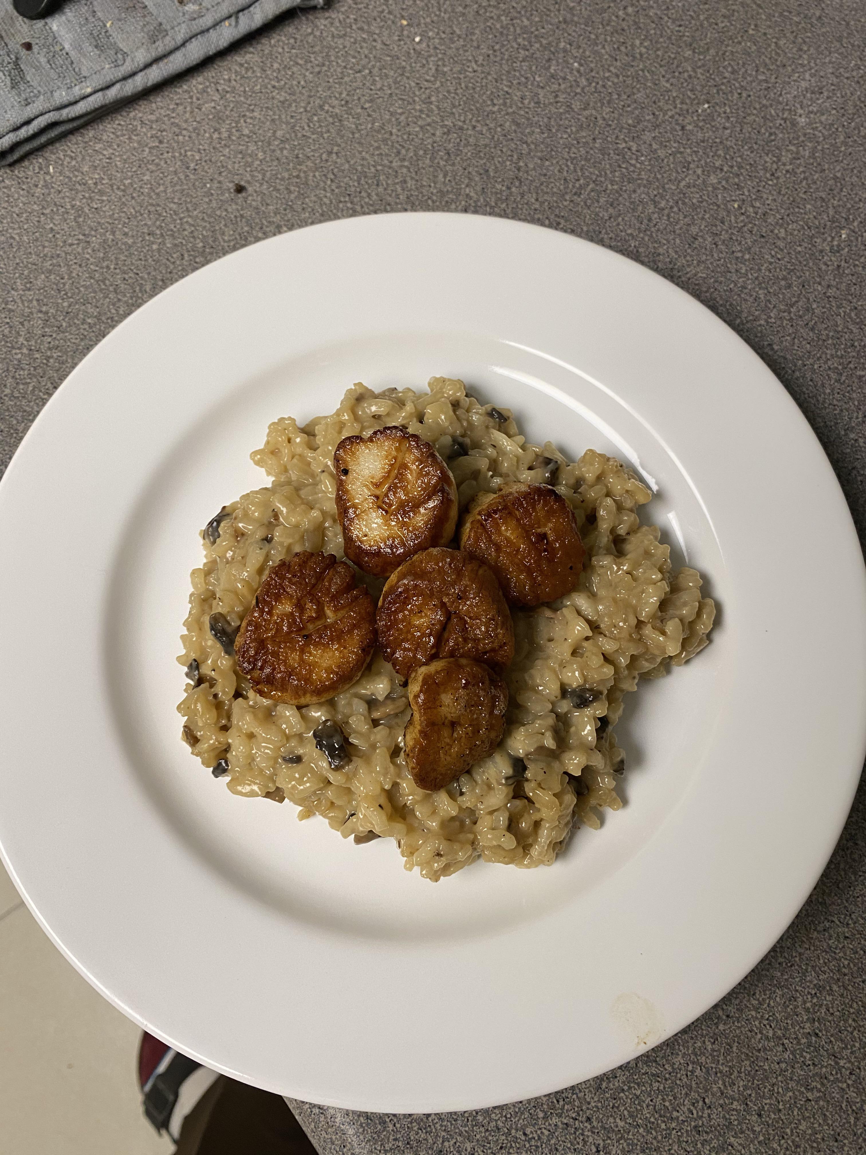 Seared scallops and mushroom parm risotto | Scrolller