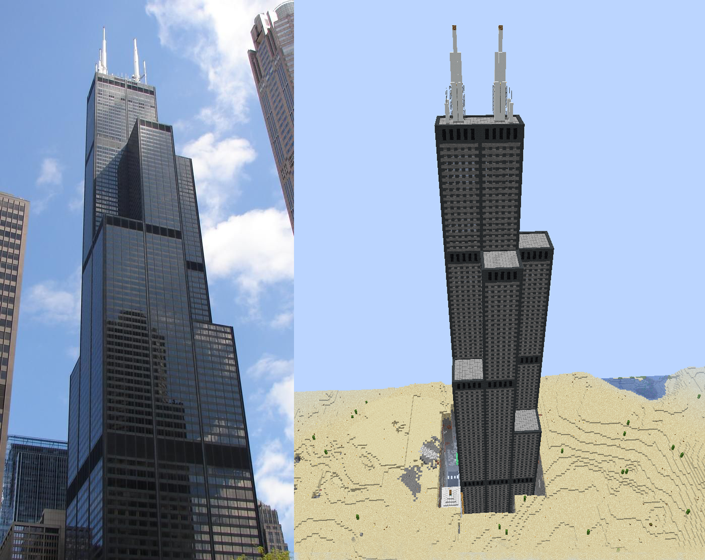 Sears Tower: real life vs Minecraft survival | Scrolller