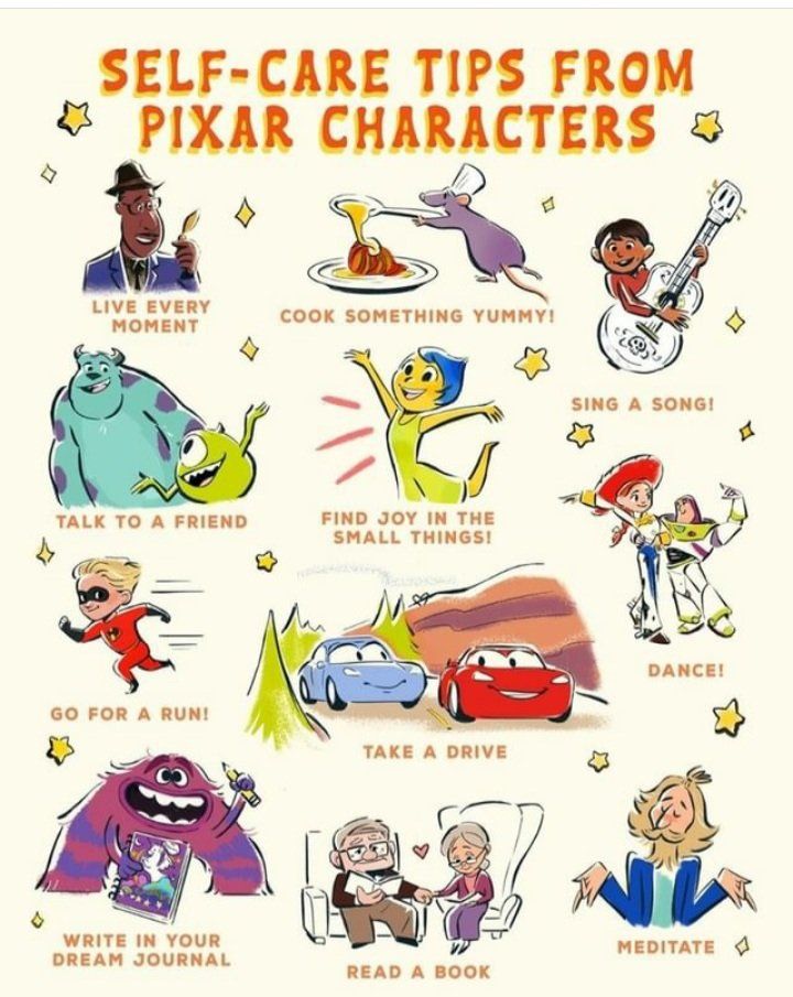 Self-Care Tips From Pixar Characters. | Scrolller
