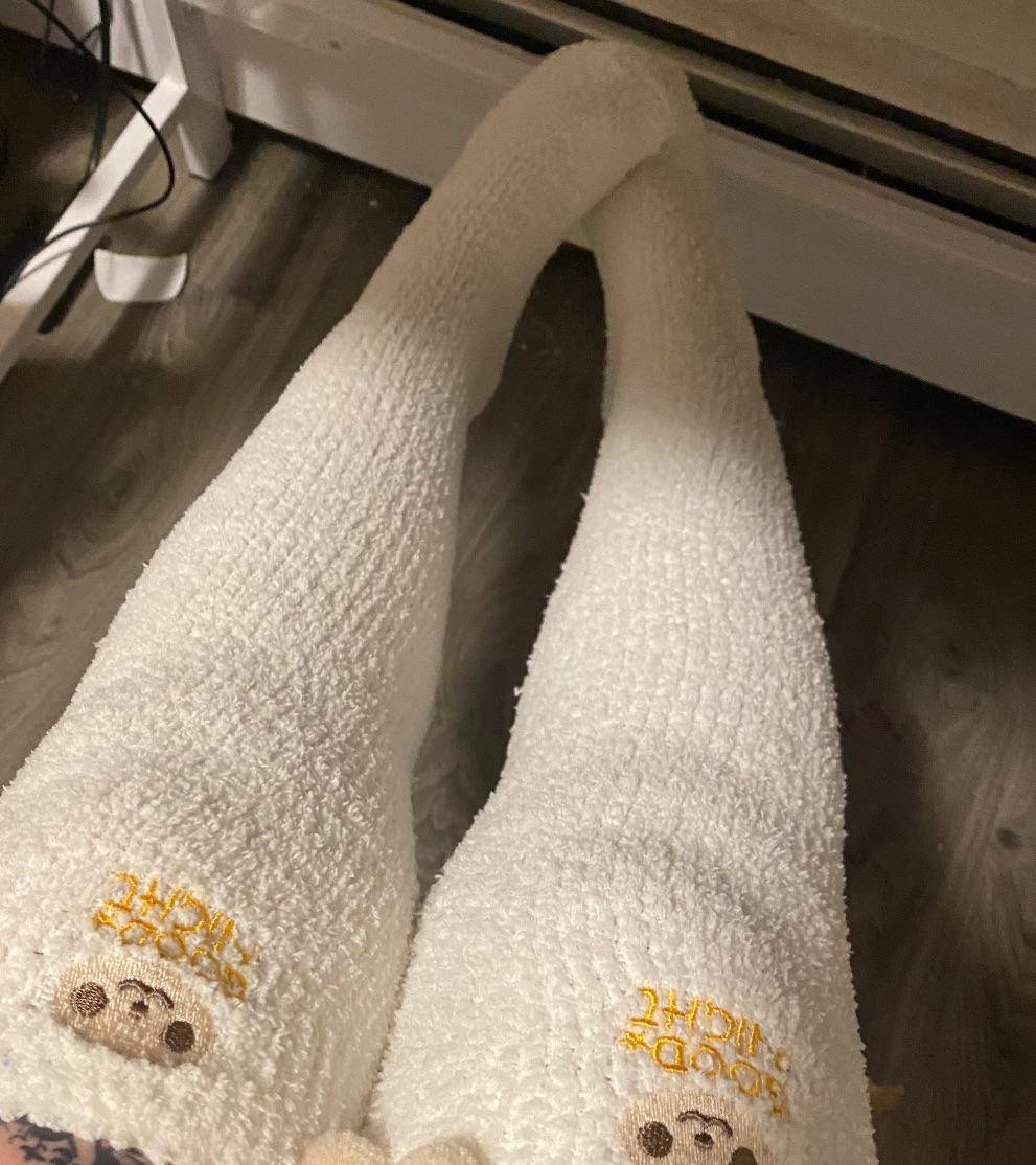 [SELLING] thigh high white fuzzy socks, can wear for however long you’d like 😘 30$ | Scrolller