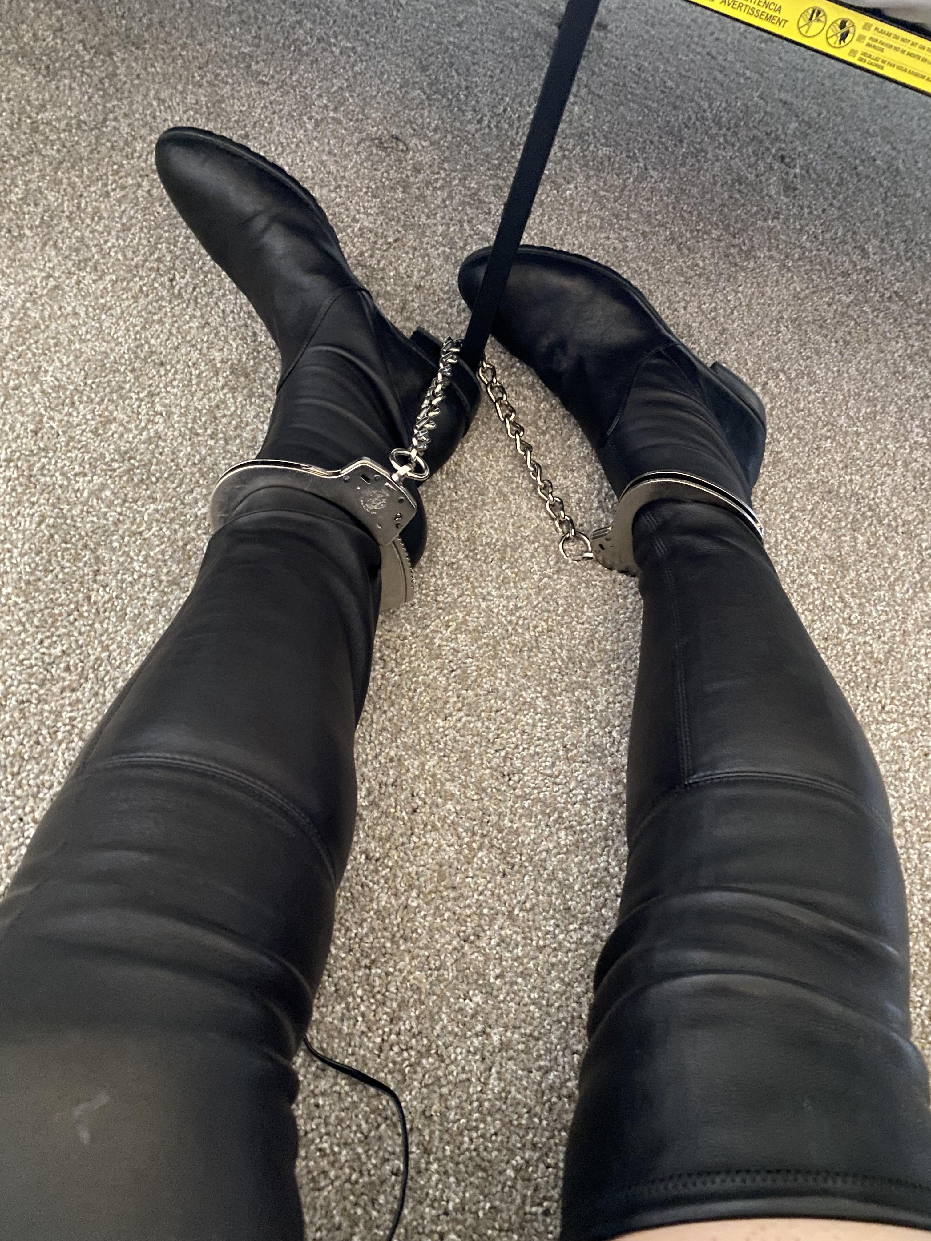 Shackled in my new leather boots | Scrolller