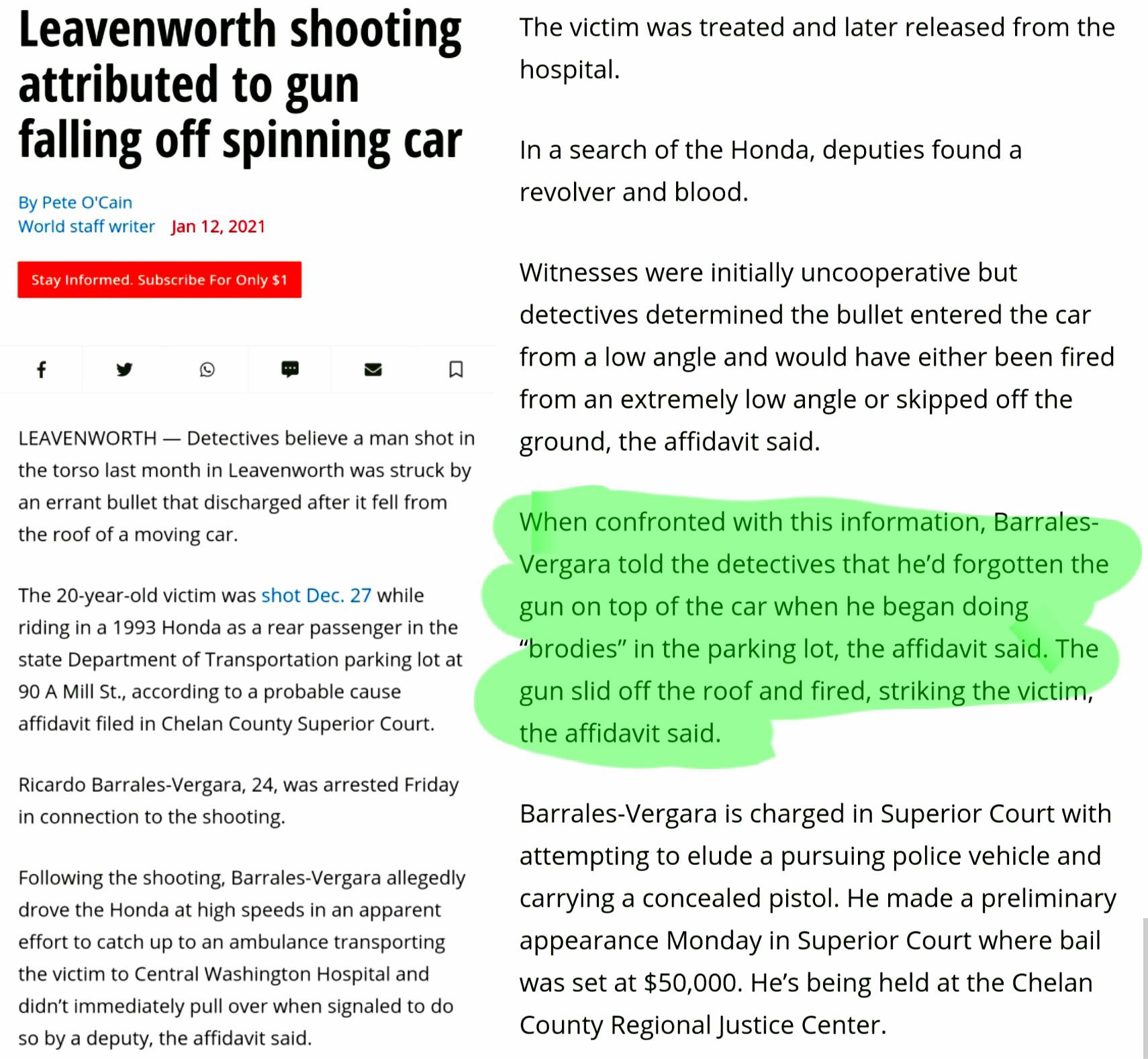 "Shooting attributed to gun falling off spinning car..." | Scrolller