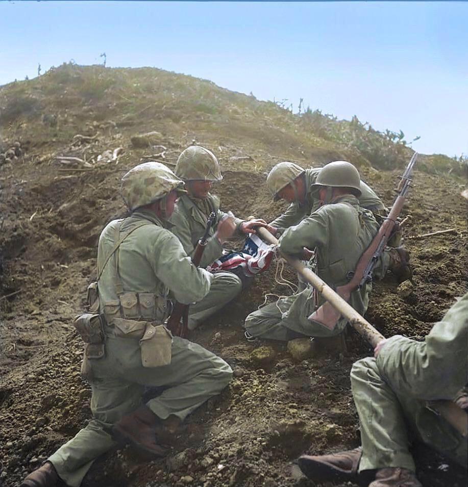 Shot taken moments before the famous Iwo Jima picture. (1945- colorized) | Scrolller
