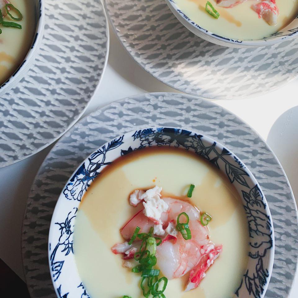 Shrimp and king crab steamed egg custard (khai neung, chawanmushi, gyeran jim) w/ sweet ponzu ...