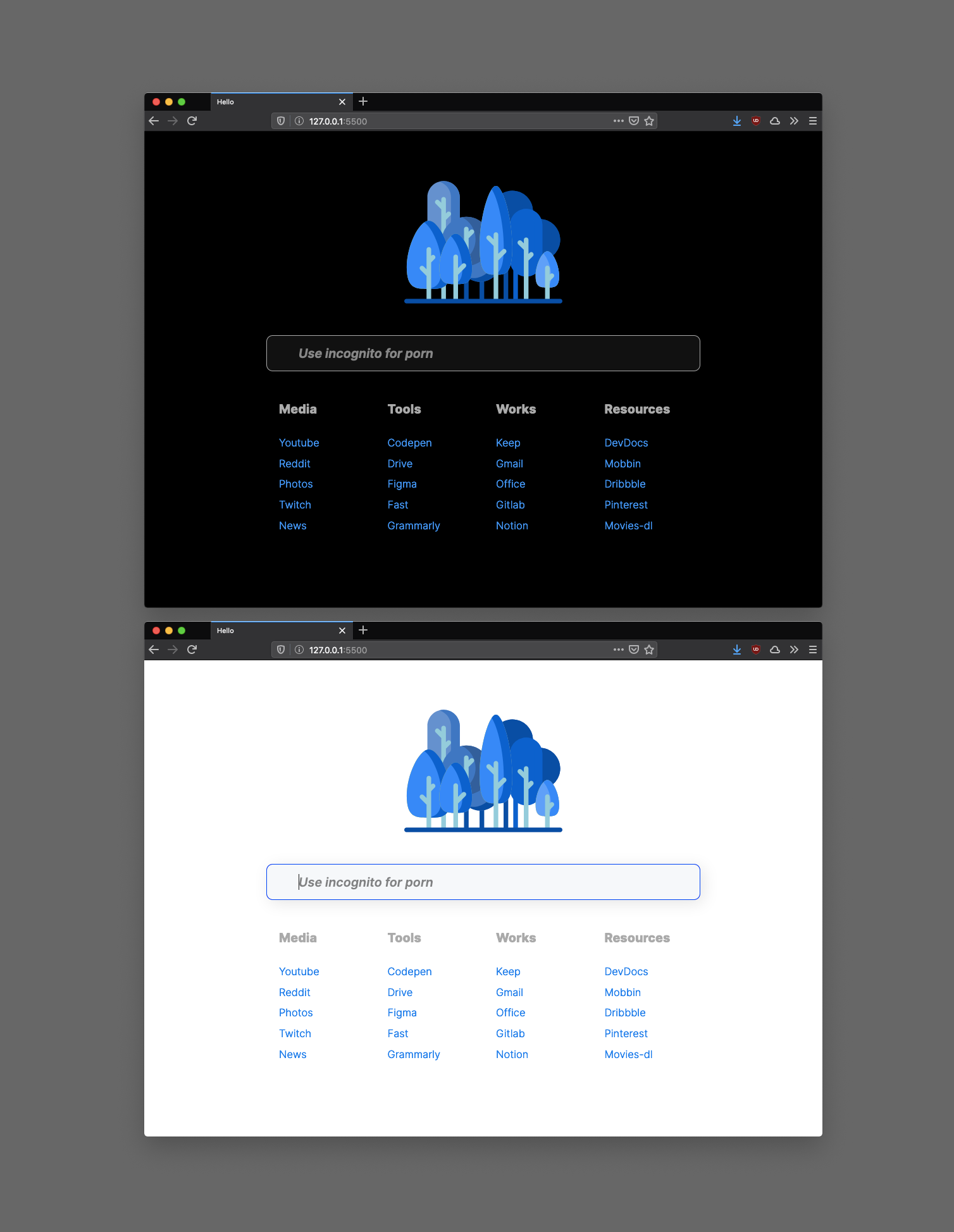 Simple Startpage with Auto Switch Theme Based on System Theme | Scrolller