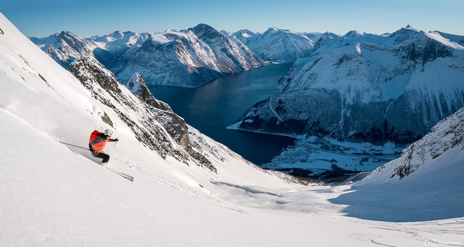 Skiing in perfect conditions earlier this winter. Sunnmøre Alps, Norway | Scrolller