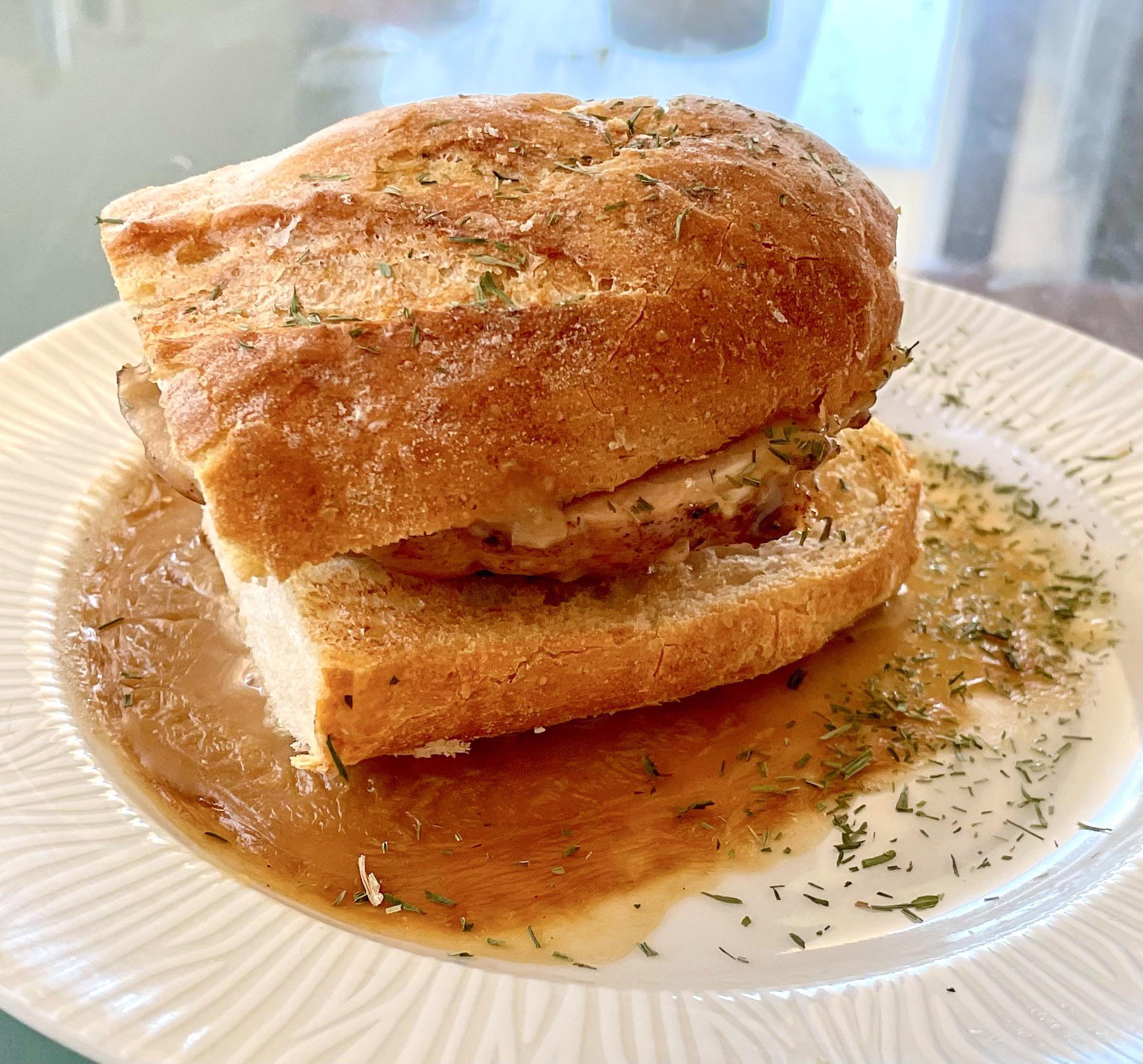 Smoked and Roasted Turkey Breast & Baguette Sandwich with Gravy | Scrolller