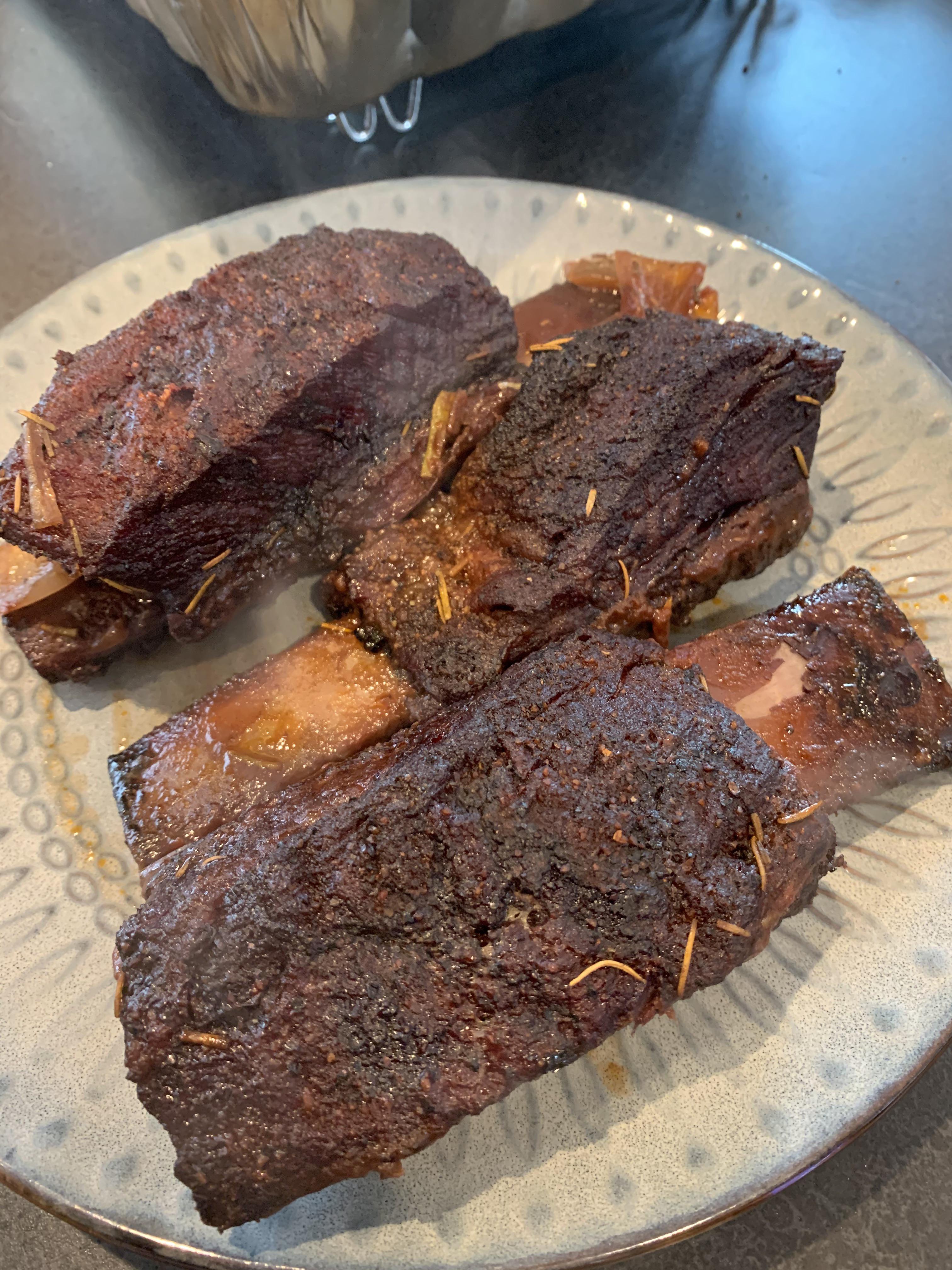 Smoked beef short ribs. Braised in a red wine and vegetable mix. The smells. All the smells ...