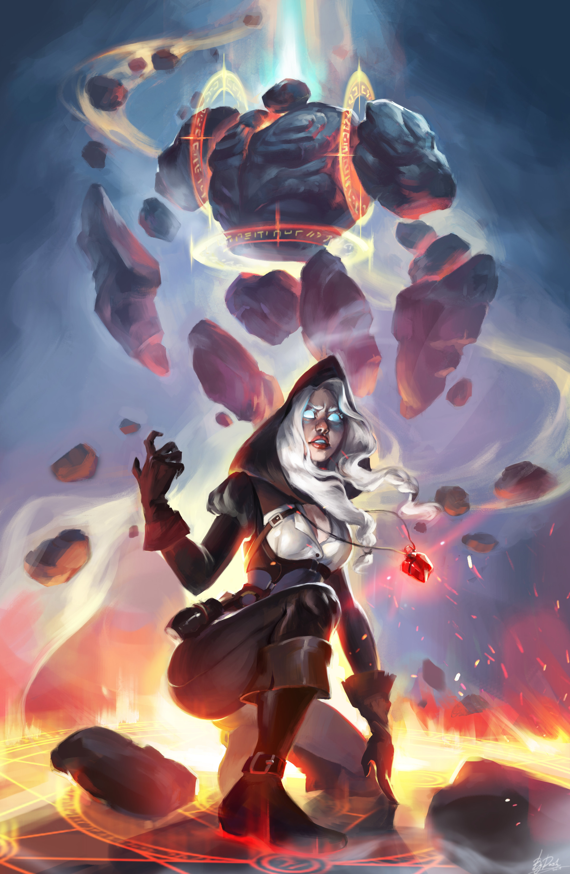 Sorceress Summoning Stone Elemental by Darya Kozhemyakina | Scrolller