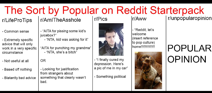 Sorting by popular on reddit starterpack | Scrolller