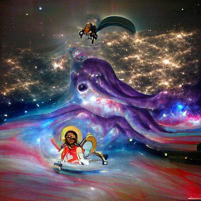 Space Jesus riding an octopus through outer space | Scrolller