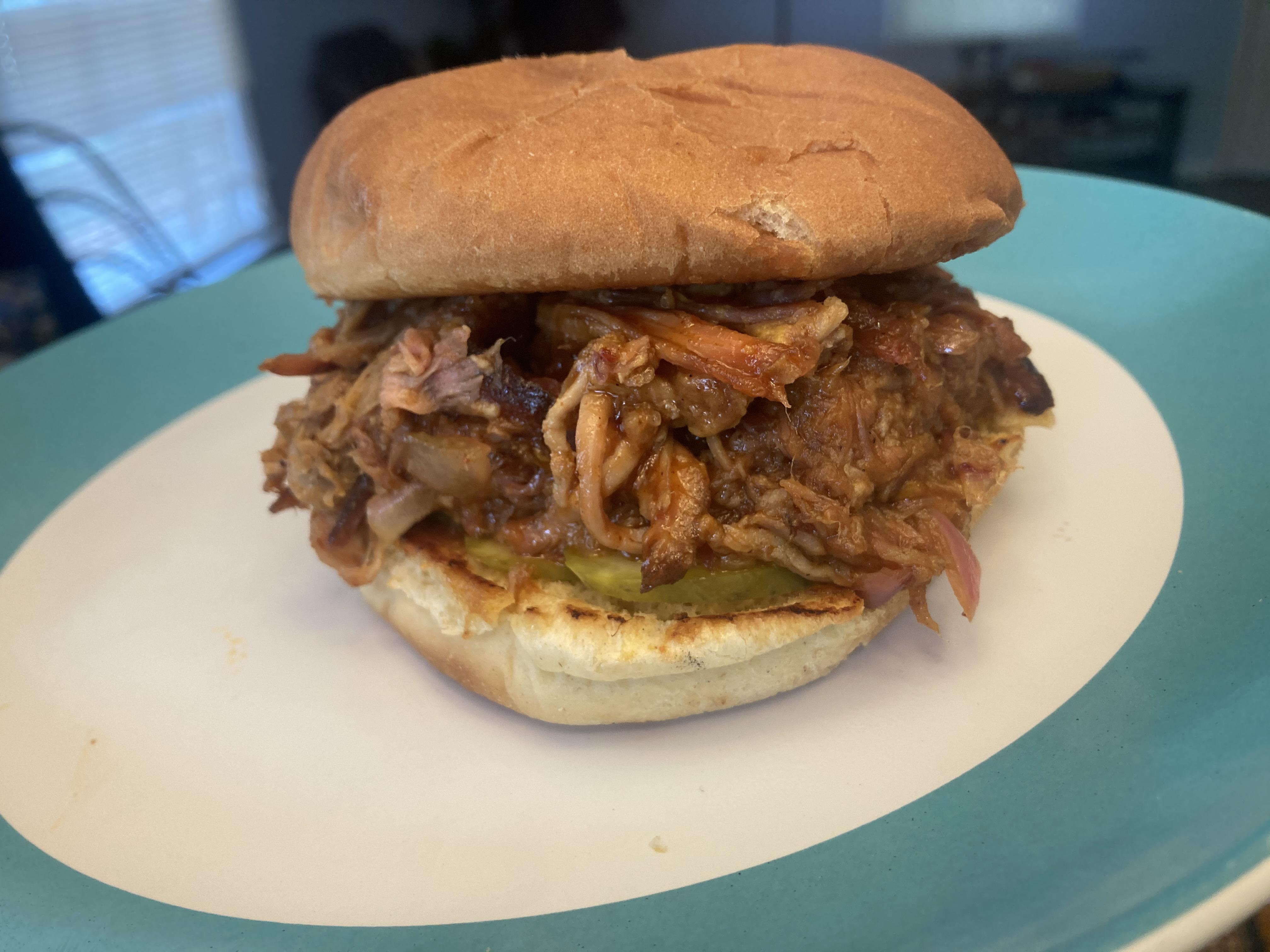 Spicy Bbq pork I smoked with some pickles and onions | Scrolller