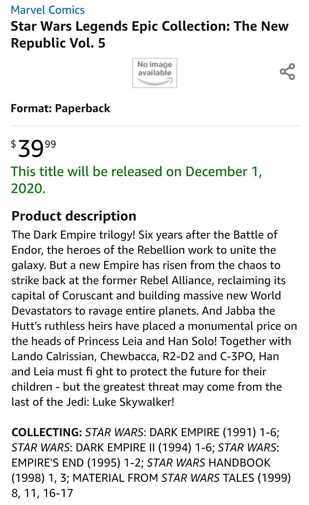 Star Wars Legends Epic Collection: The New Republic Volume 5 releasing ...