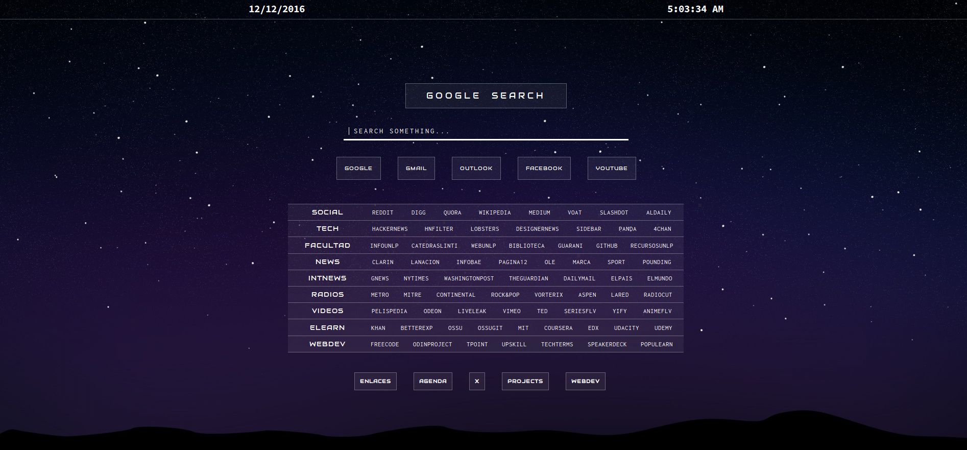 Starry Sky Startpage v2 | Scrolller