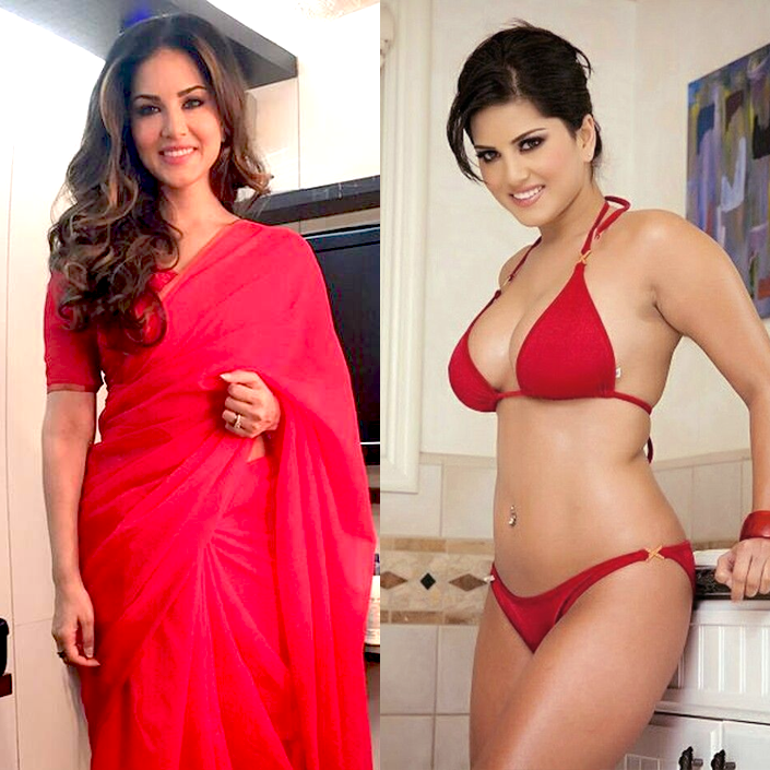 Sunny Leone - saree vs bikini - Indian actress and model. | Scrolller