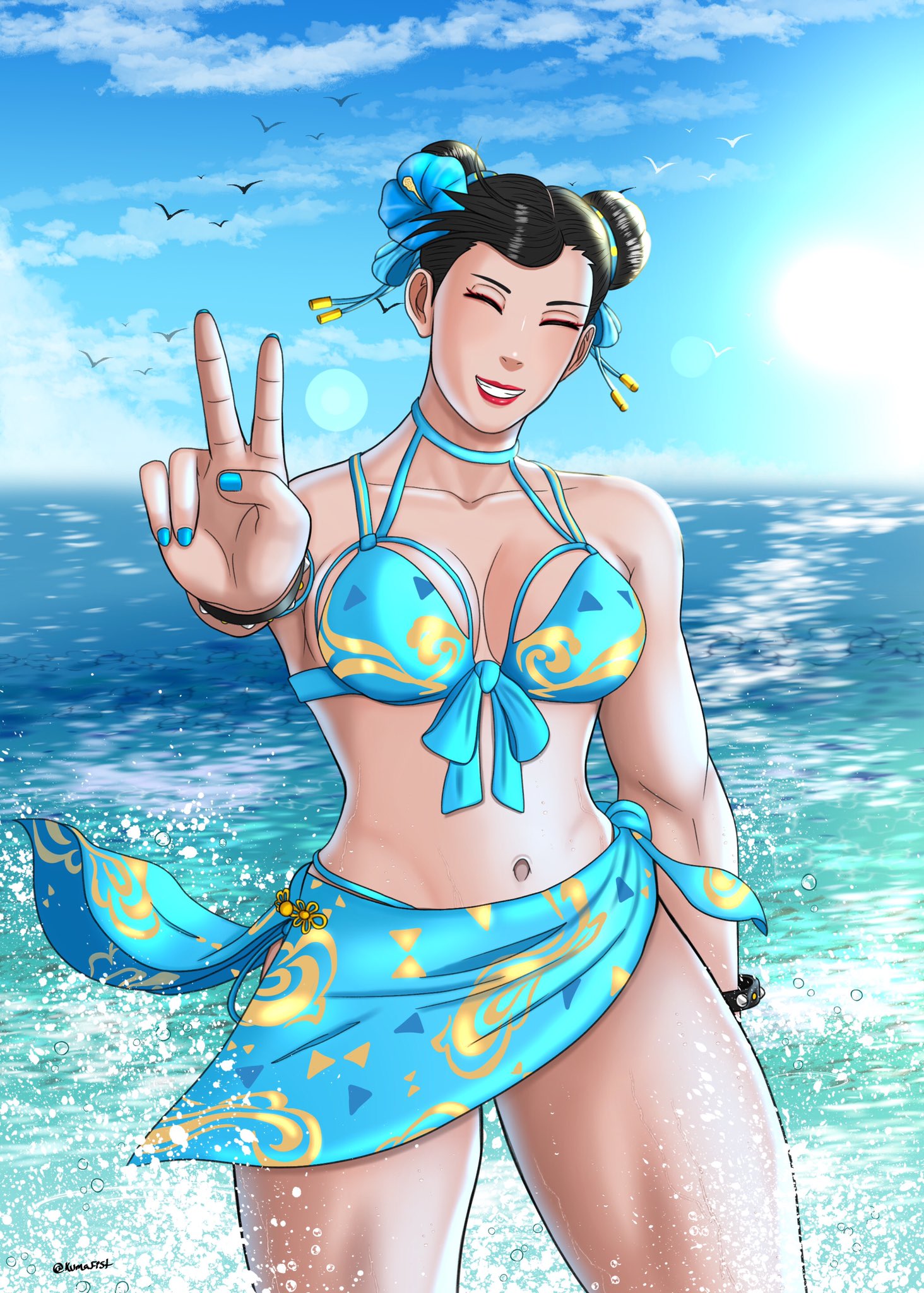 Swimsuit Chun-Li | Art by Kuma-kun | Scrolller