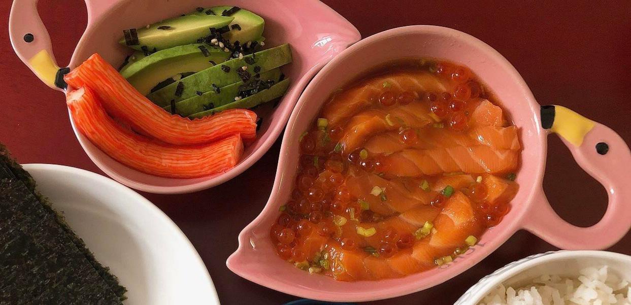 Temaki - Salmon, Ikura, Avocado all in my 2 flamingos | Scrolller
