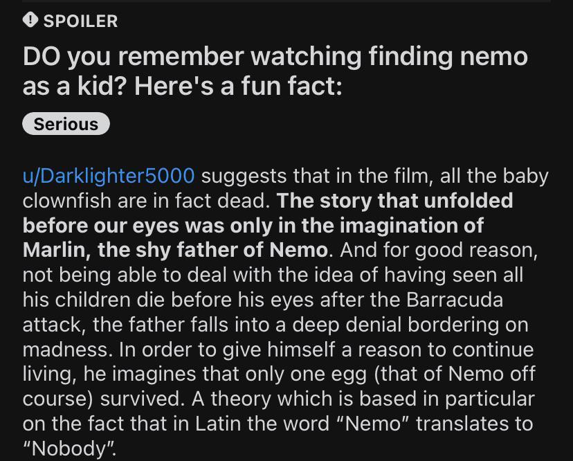 Thanks, I hate Nemo lore | Scrolller