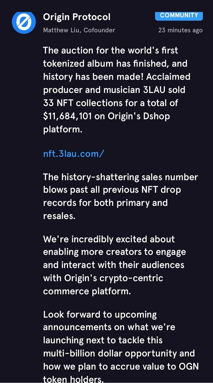 THE AUCTION FOR THE FIRST TOKENIZED ALBUM HAS ENDED AND HISTORY HAS BEEN MADE! 3LAU SOLD 33 NFTS ...