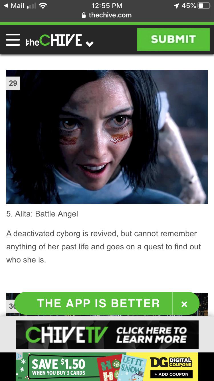 The Chive has Alita at number 5 on their Top 32 movies of the year! | Scrolller
