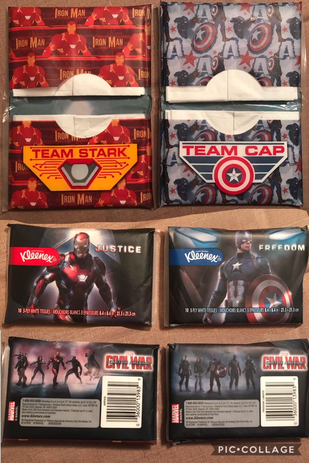 The design of this Marvel Civil War Kleenex dual pack from the dollar store is outstanding ...