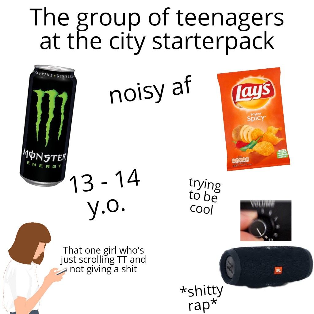 The group of teenagers at the city starterpack | Scrolller