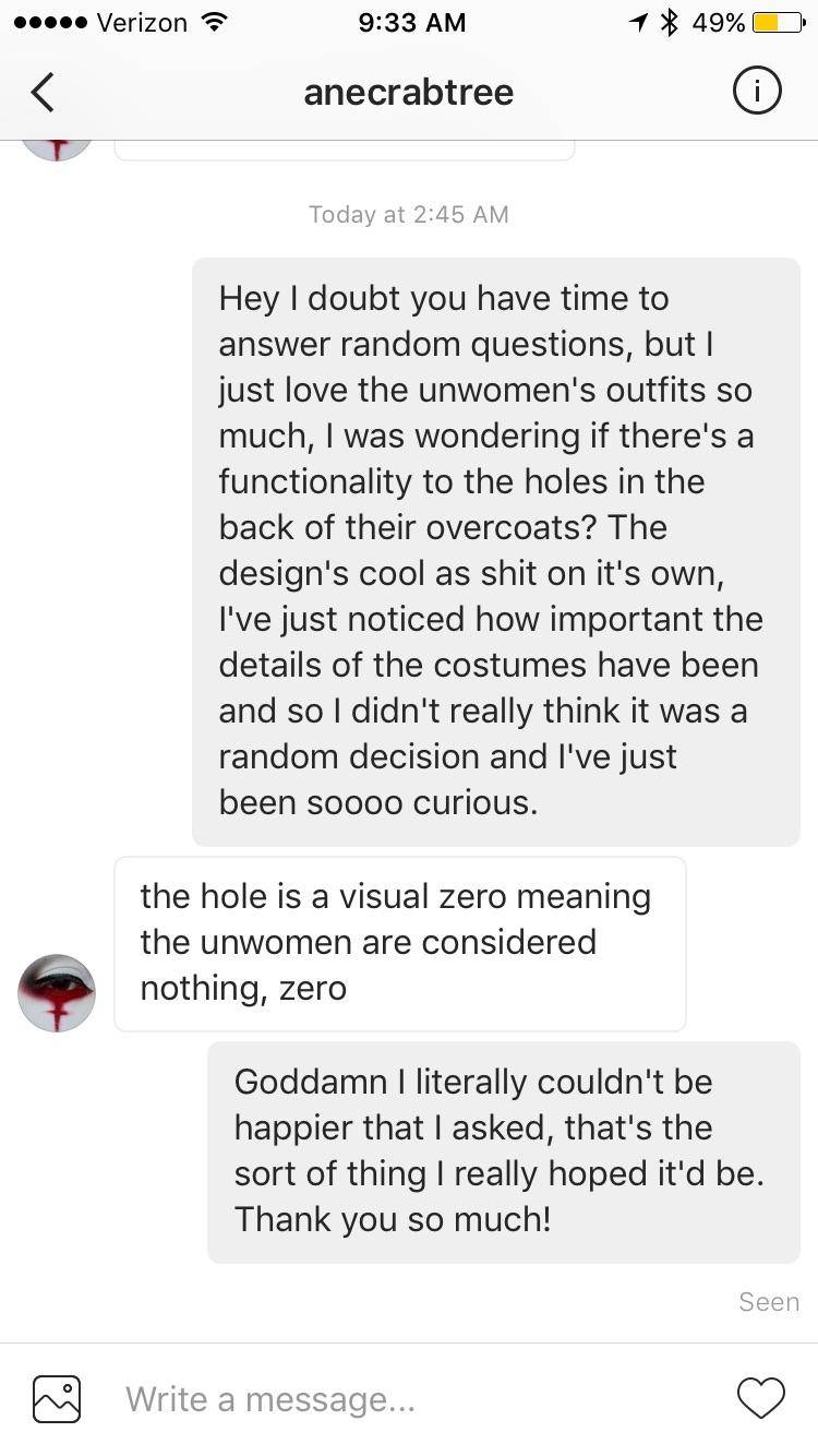 The head costume designer was kind enough to answer my dorky question and her thought process is ...