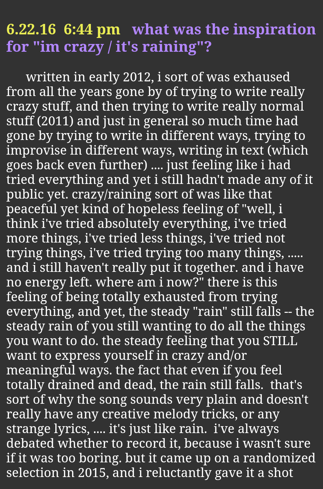 The inspiration for 'i'm crazy/it's raining' | Scrolller