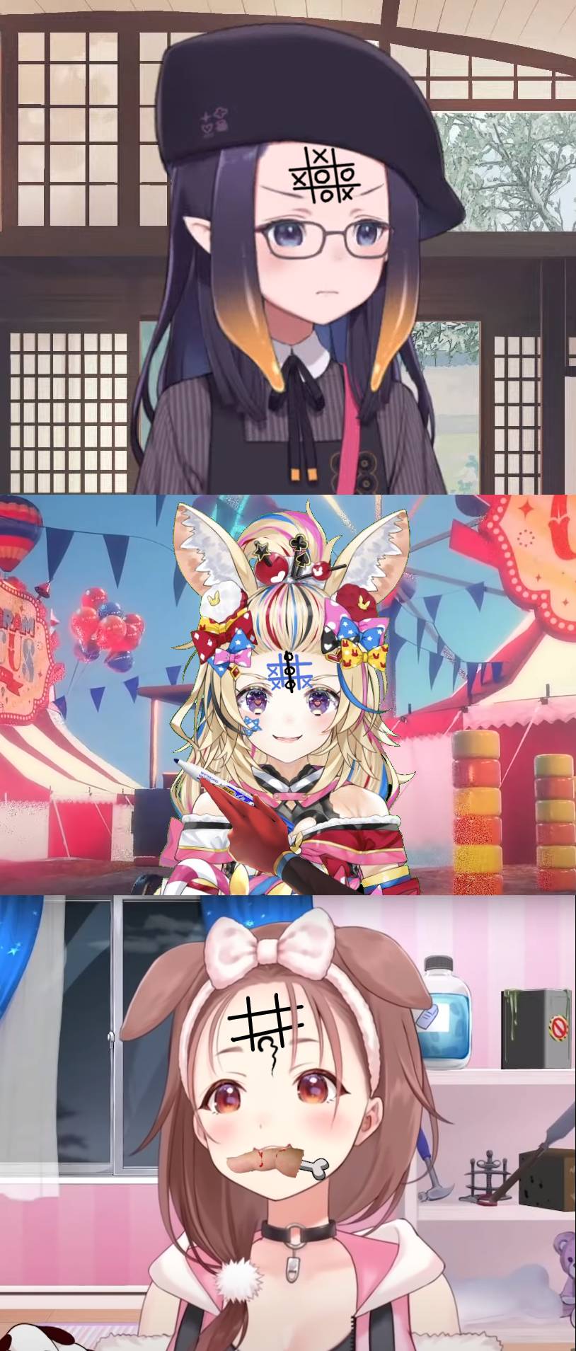 The tic-tac-toe forehead trio | Scrolller