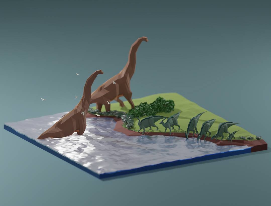 'They do move in herds...' - Low poly rendition of one of my fav scenes from Jurassic Park ...