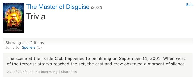 This is the first piece of trivia of The Master of Disguise from the IMDB Tribune. | Scrolller