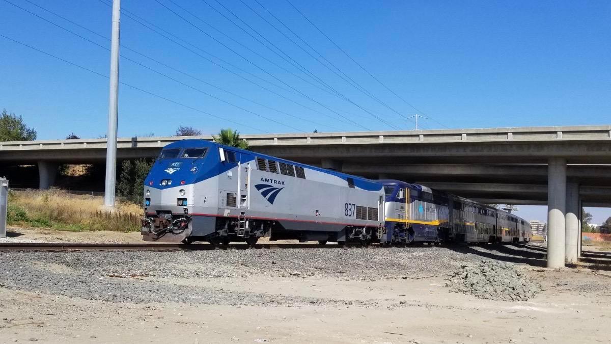 This picture of the Amtrak Capitol Corridor. It’s a double header with a P42 and F59PHI. It’s a ...