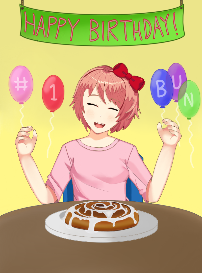 🎉 Today is Cinnamon Bun Day! Happy birthday, Sayori! 🎉 💙 (OC art by me) | Scrolller