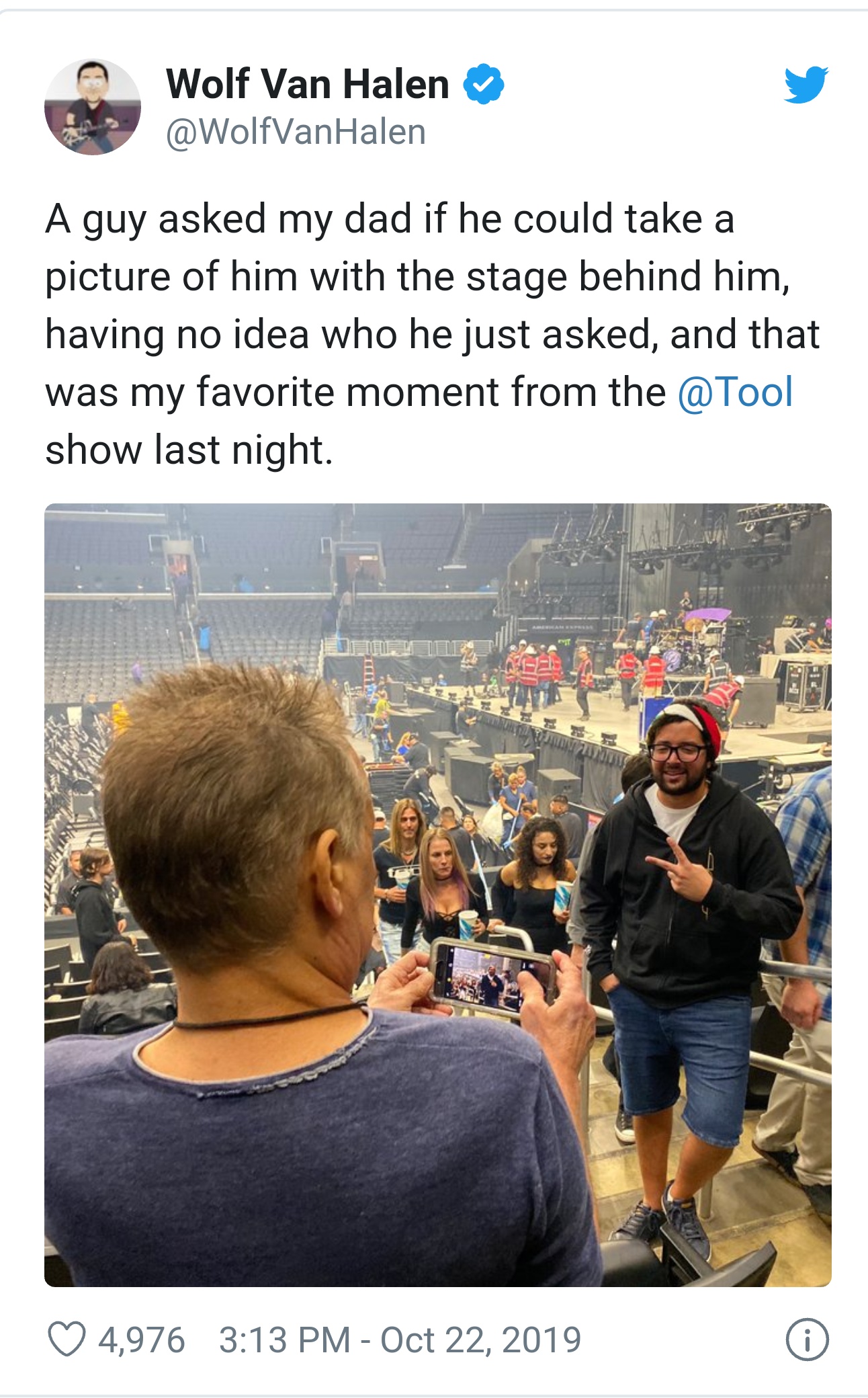Tool fan asks "some old dude" to take a picture of him last night. 😆 | Scrolller