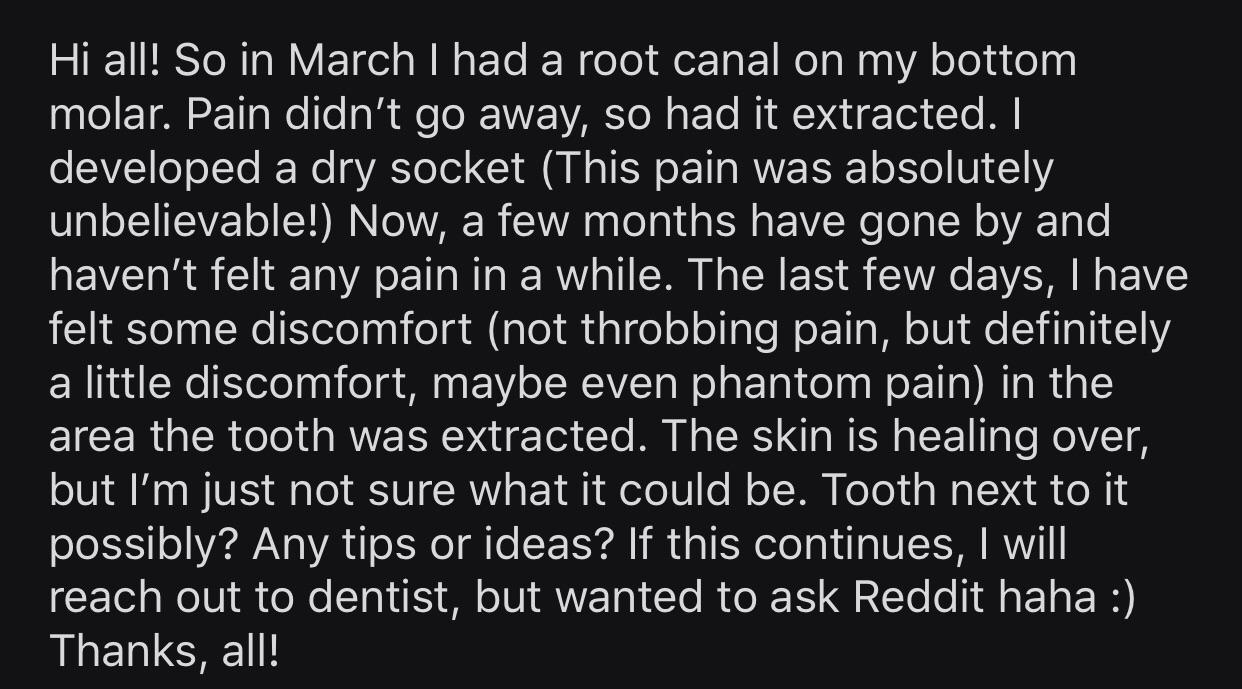Tooth/gum discomfort after 3 month extraction? | Scrolller
