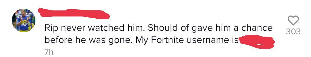 Trying to sneak your fortnite user in a post about someone's death | Scrolller