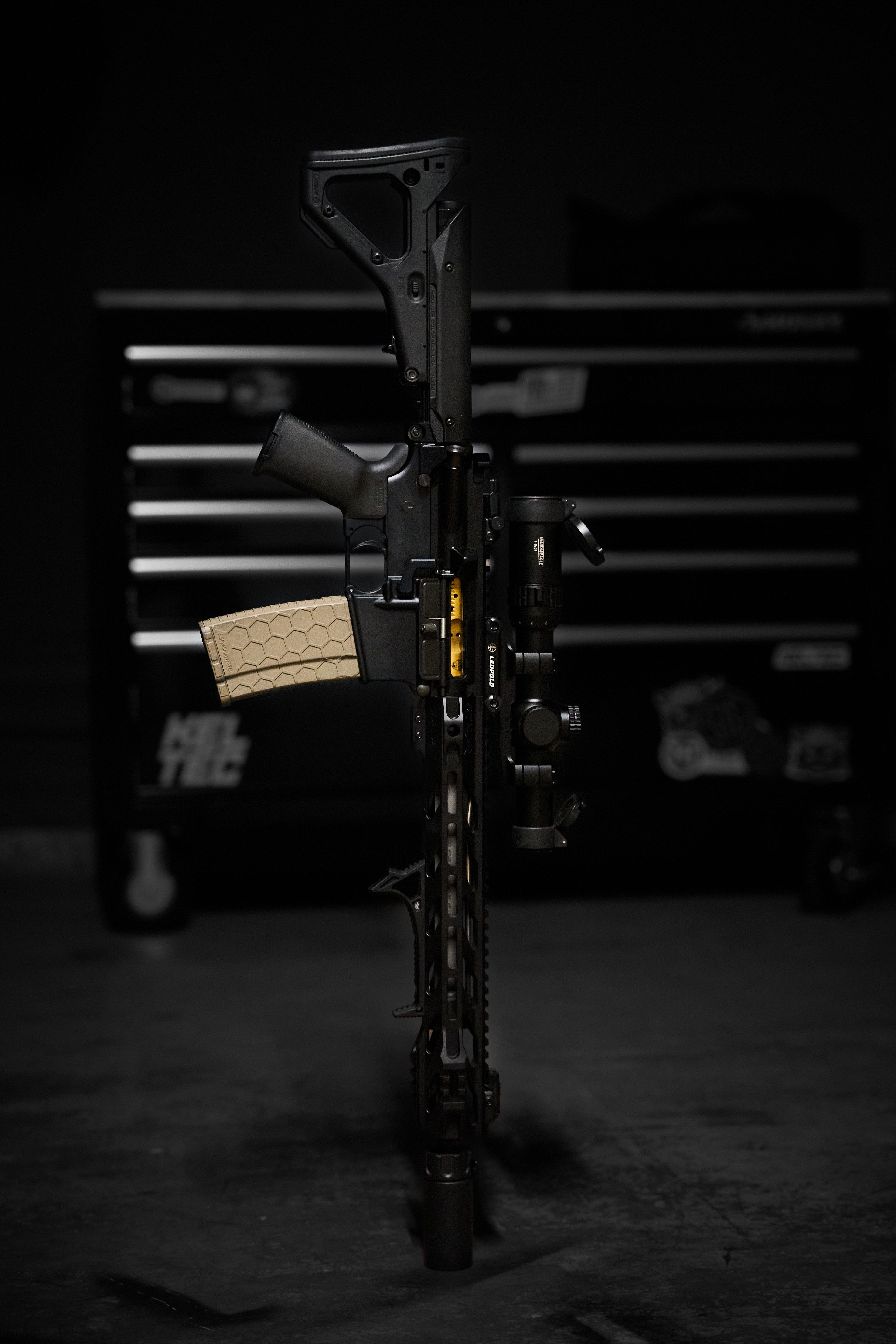 u/RailScales inspired muzzle stand with my pieced together AR-15 | Scrolller