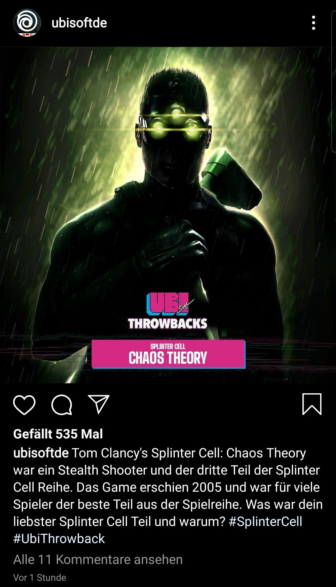 Ubisoft Throwback to Chaos Theory on official german Instagram page | Scrolller