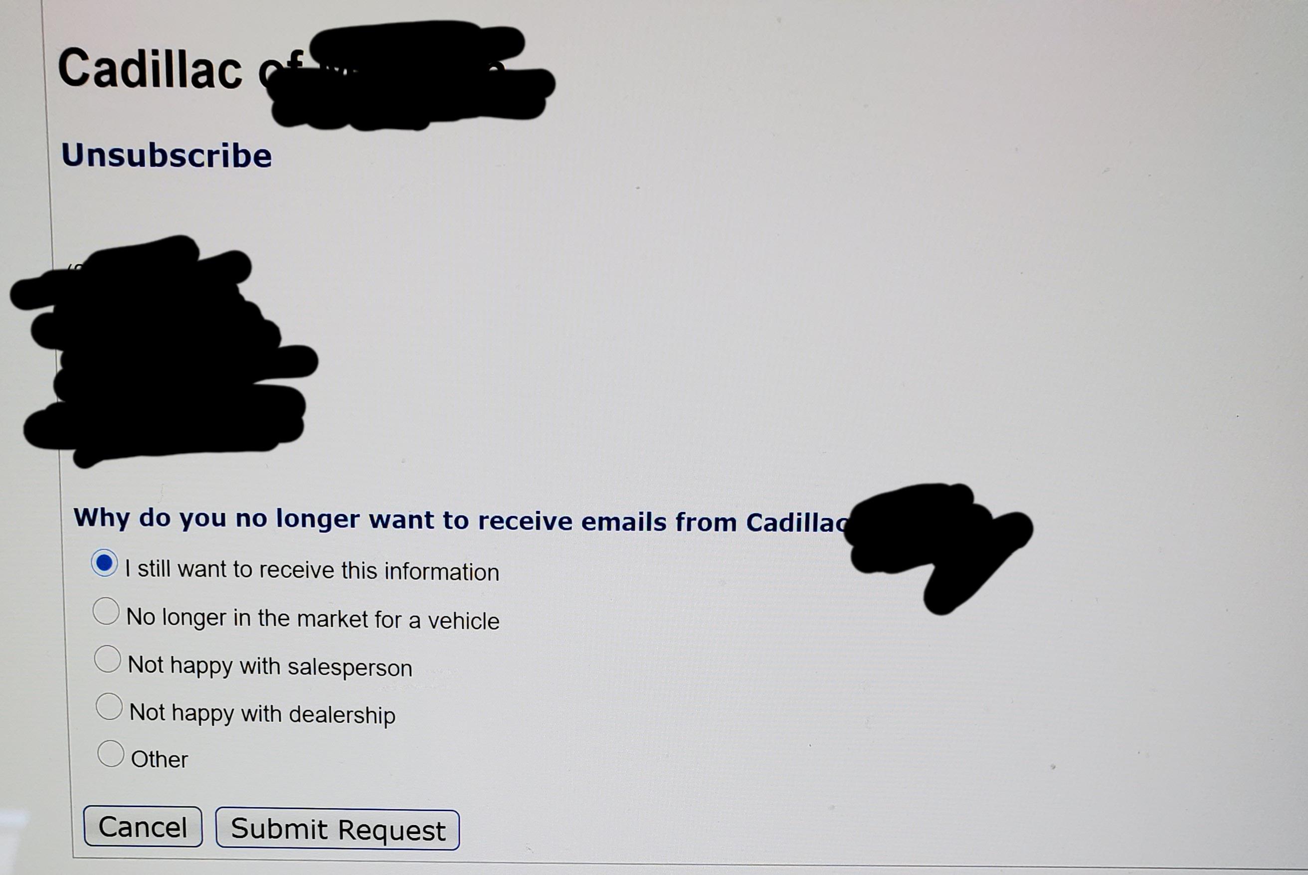 Unsubscribing From Auto Dealership First Asked If I Wanted To Unsubscribe After Clicking To