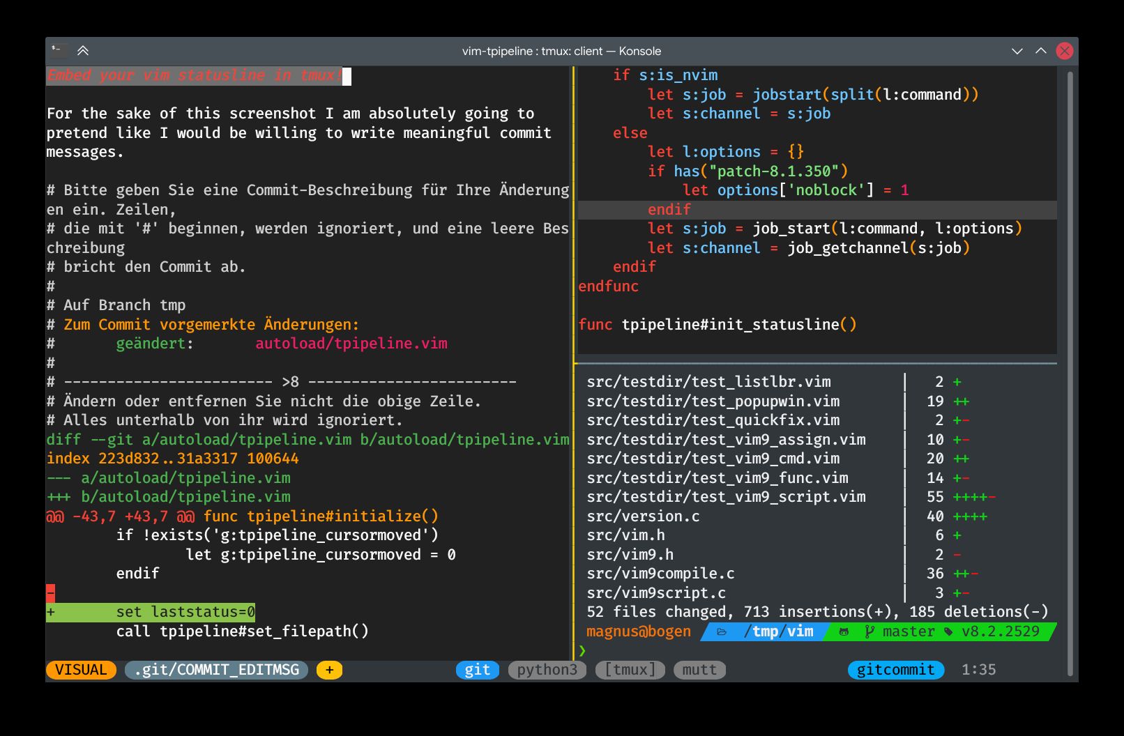 Vim Tpipeline Embed Your Statusline In Tmuxs Statusline Scrolller 